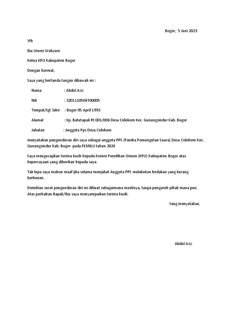 Surat Pengunduran Diri | PDF