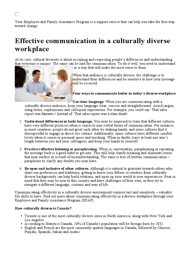 Effective Communication in A Culturally Diverse Workplace | PDF ...