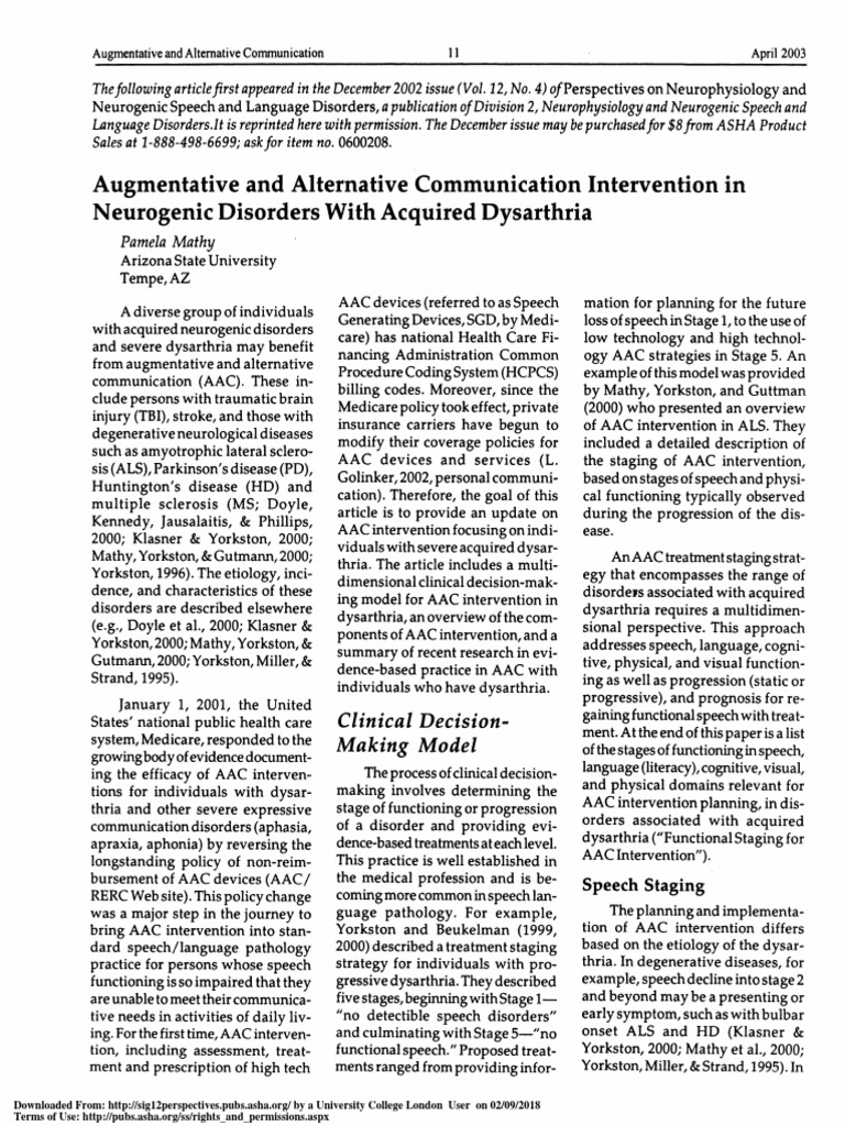 Augmentative & Alternative Communication Intervention in Neurogenic ...