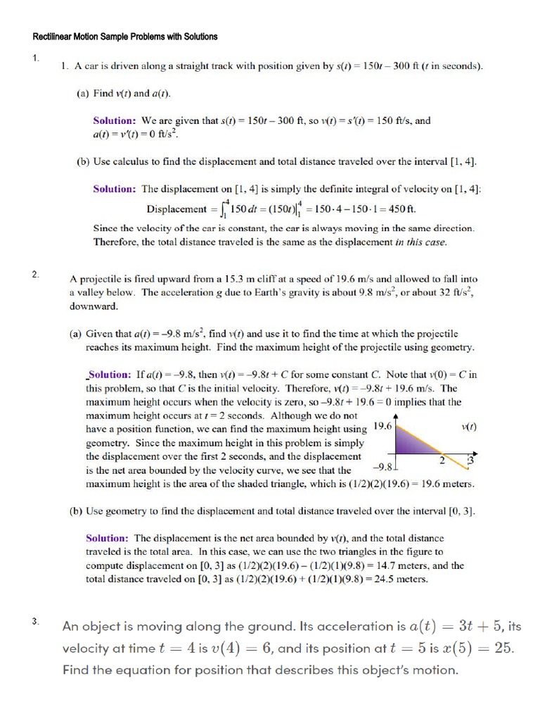 Rectilinear Motion Sample Problems With Solutions | PDF