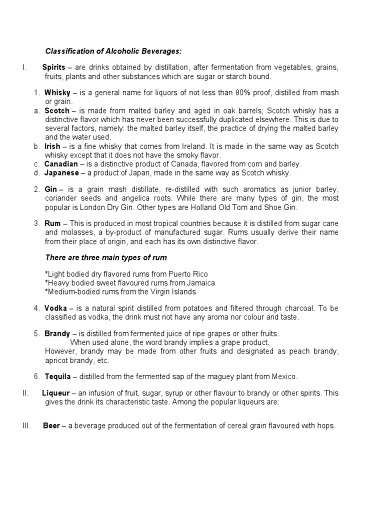 Classification of Alcoholic Beverages | PDF | Alcoholic Beverages | Whisky