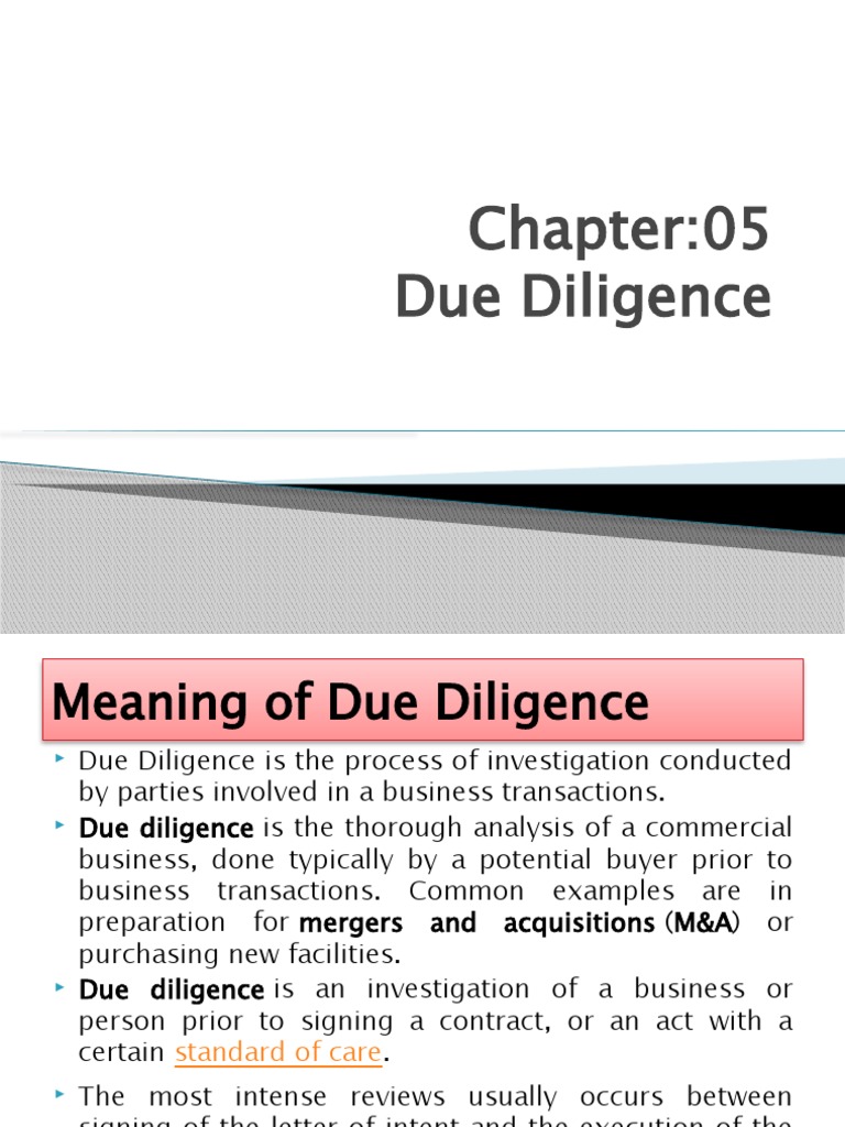Chapter 4 Due Diligence Pdf Due Diligence Mergers And Acquisitions