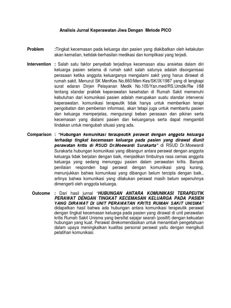 Analisis Jurnal Keperawatan Jiwa Dengan Metode Pico Pdf Free Pdf