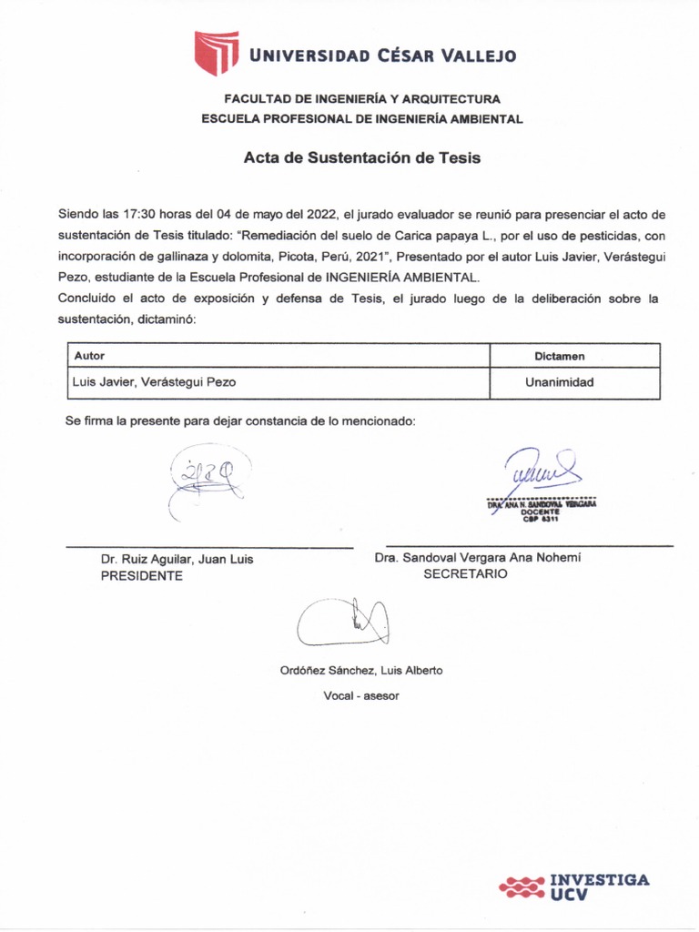 ACTA DE SUSTENTACIÓN DE TESIS | PDF
