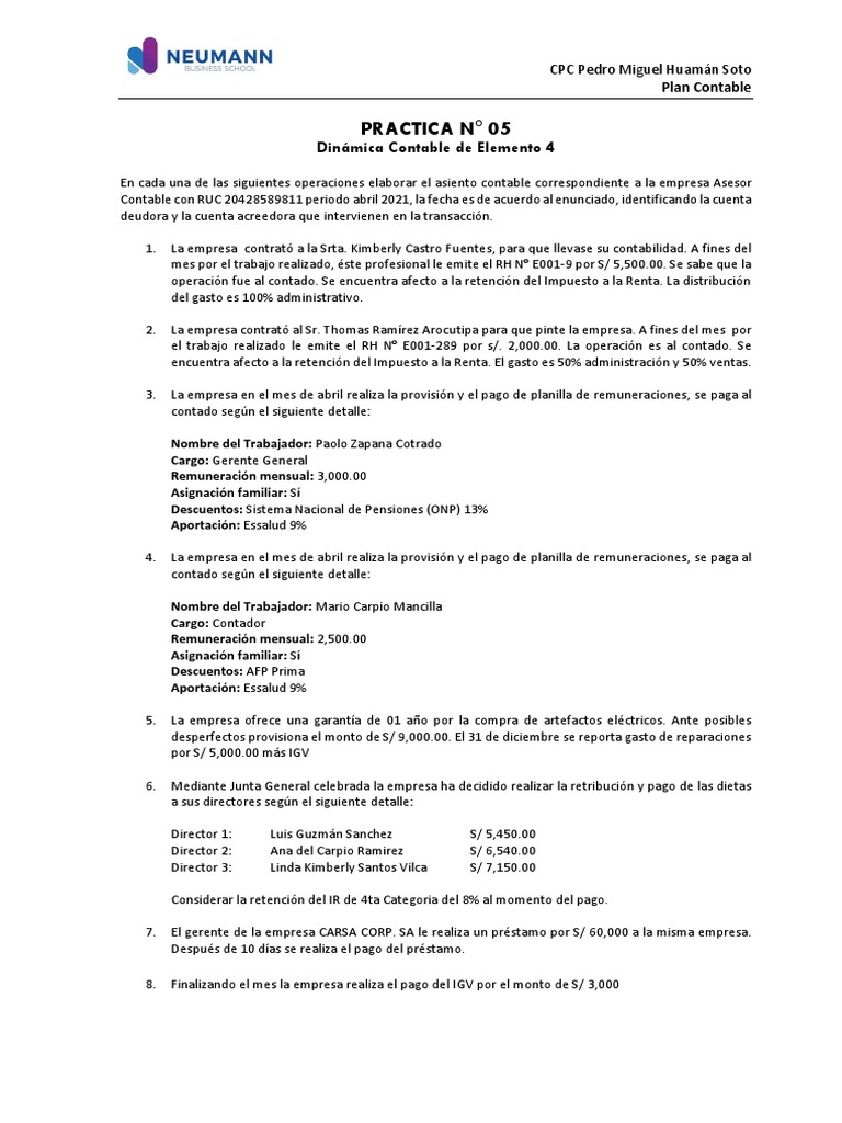 Sesion 15 - Caso Practico #05 Dinamica Contable Del Elemento 4 | PDF