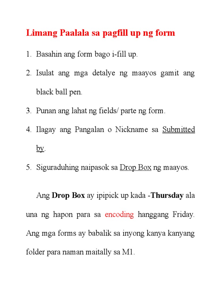 Limang Paalala Sa Pagfill Up Ng Form | PDF
