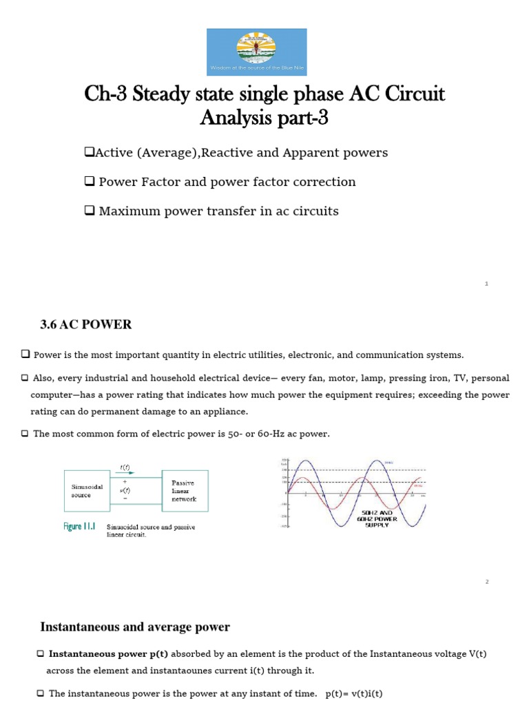 Ch-3 PART - 3 Steady State Single Phase AC Circuit Analysis | PDF