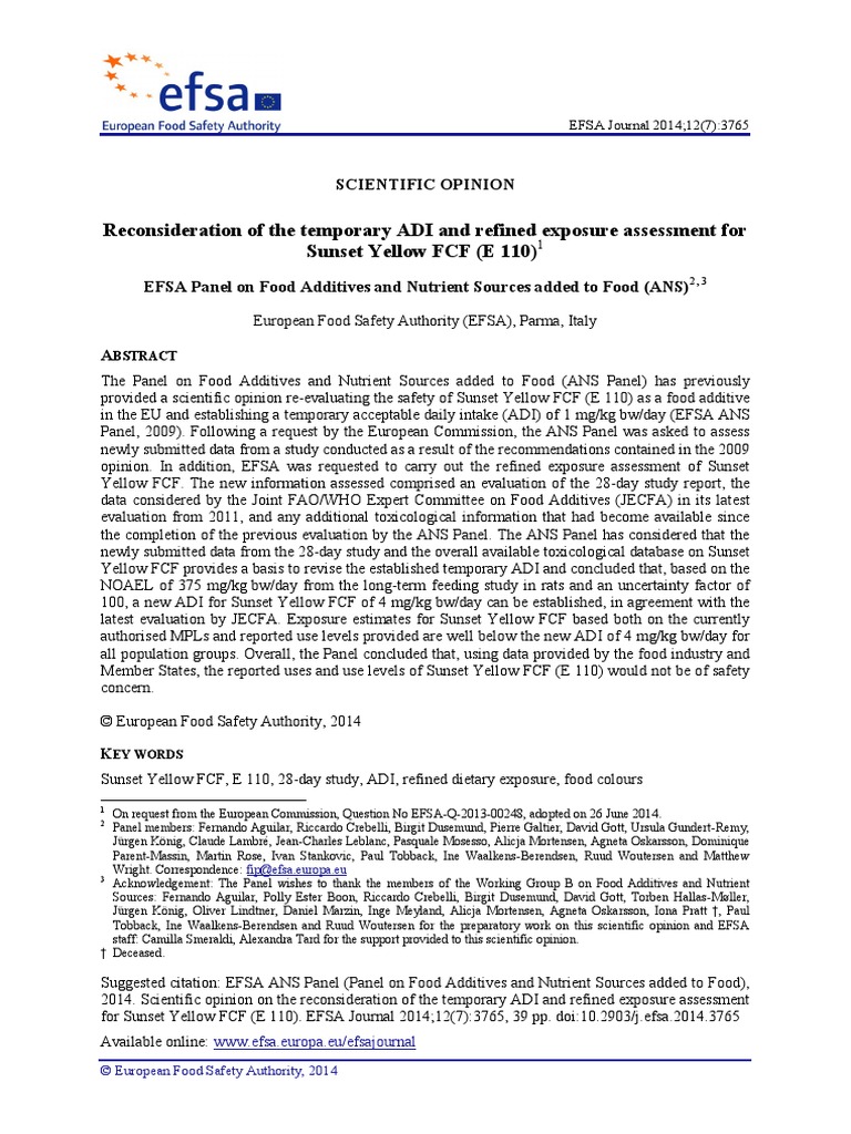 (ANS) - 2014-EFSA - Journal - Sunset Yellow | PDF