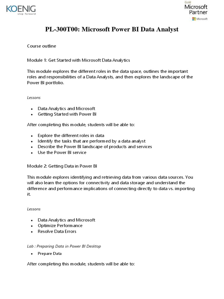 PL-300T00: Microsoft Power BI Data Analyst: Lessons | PDF | Data | Data ...