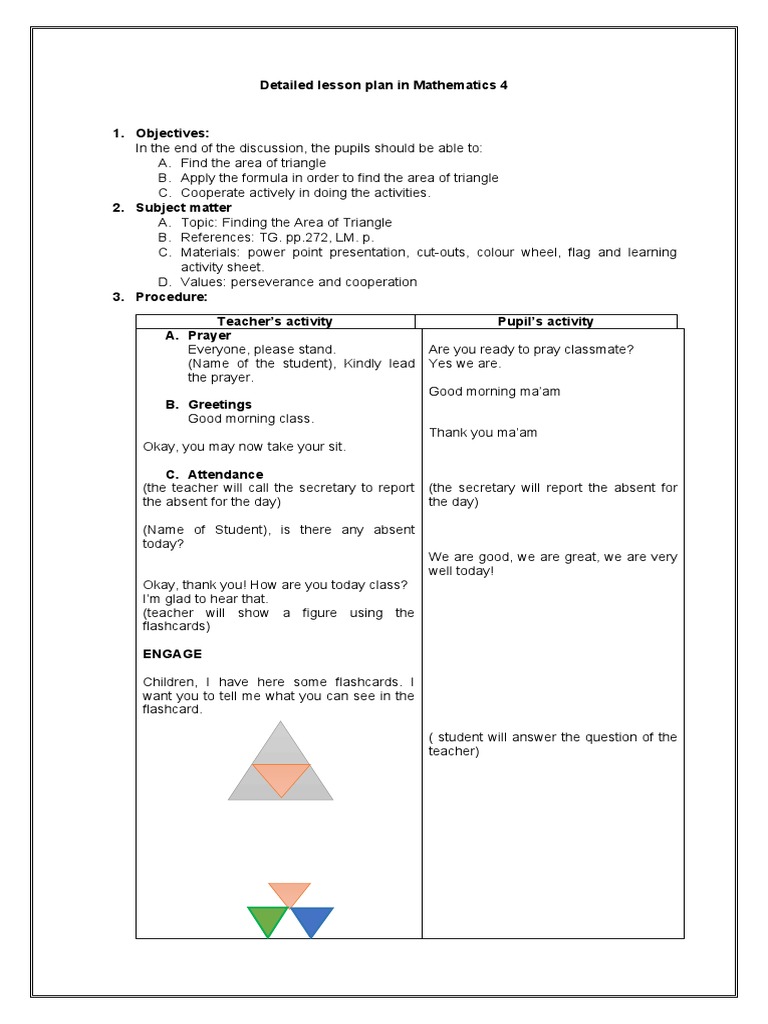 Detailed Lesson Plan in Mathematics 4 | PDF | Area | Rectangle