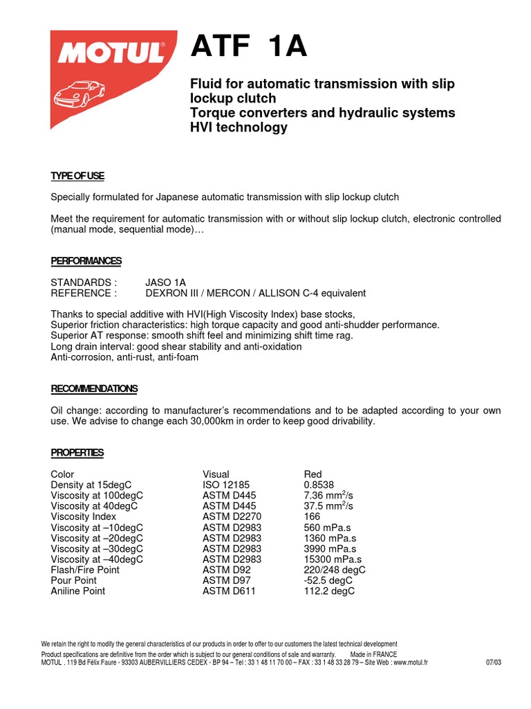 Atf Motul Atf - 1a - (GB) | PDF