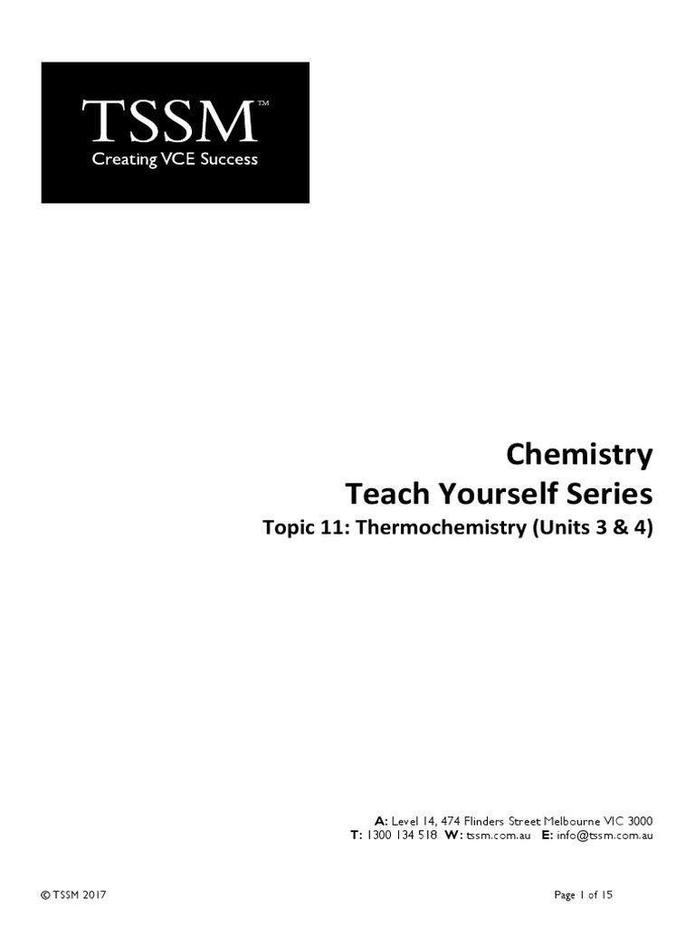 Chemistry TOPIC 11 - Thermochemistry (Units 3 & 4) | PDF | Chemical ...