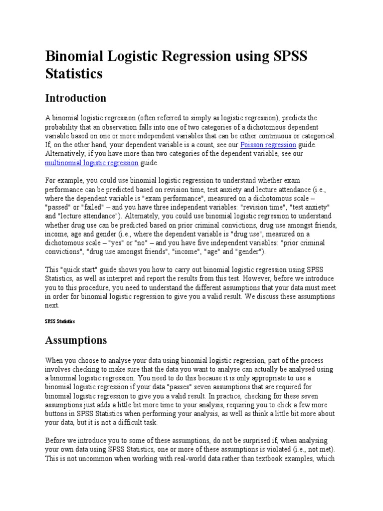 Binomial Logistic Regression Using Spss Statistics Pdf 