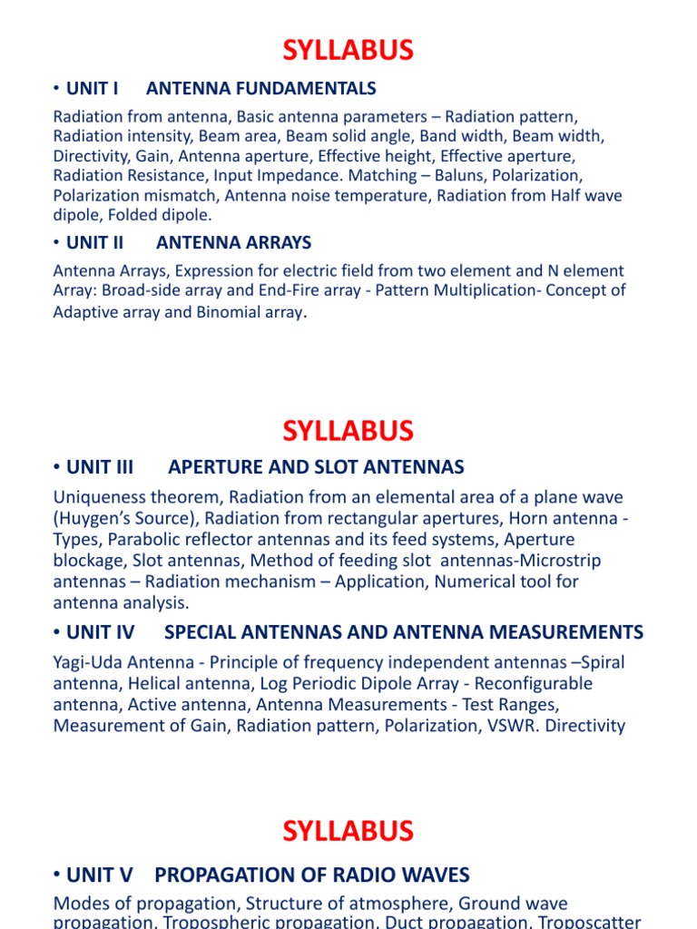 Syllabus: - Unit I Antenna Fundamentals | PDF | Antenna (Radio ...