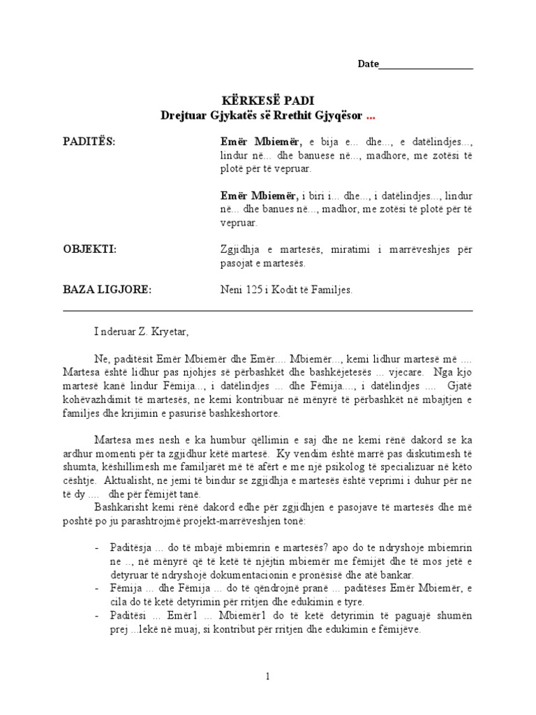 Padi Zgjidhje Martese Me Miratim (1)Prof | PDF