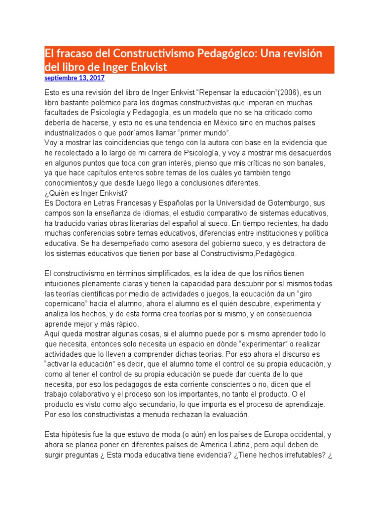 El Fracaso Del Constructivismo Pedagógico | PDF | Aprendizaje | Constructivismo (filosofía de la ...