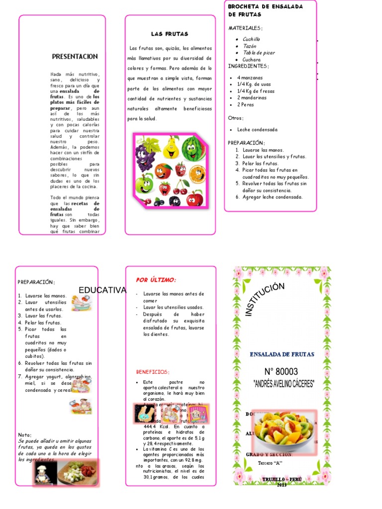 Triptico Ensalada de Frutas | PDF | Alimentos | Comida y bebida Triptico Ensalada de Frutas | PDF | Alimentos | Comida y bebida