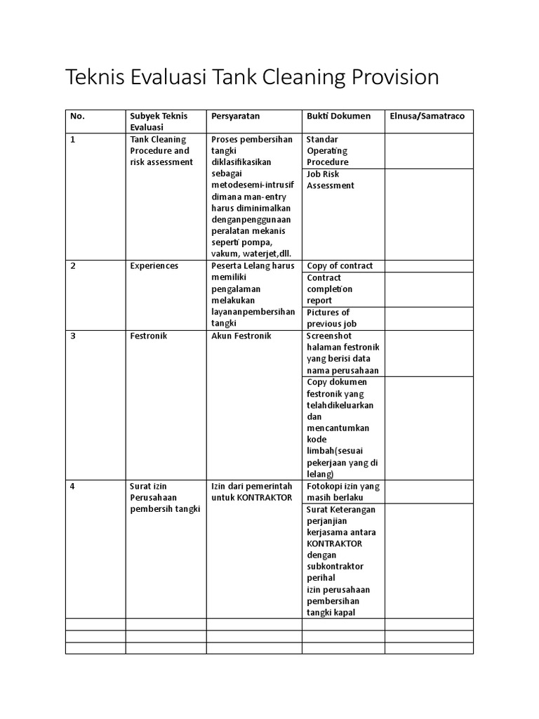 Teknis Evaluasi Tank Cleaning Provision | PDF