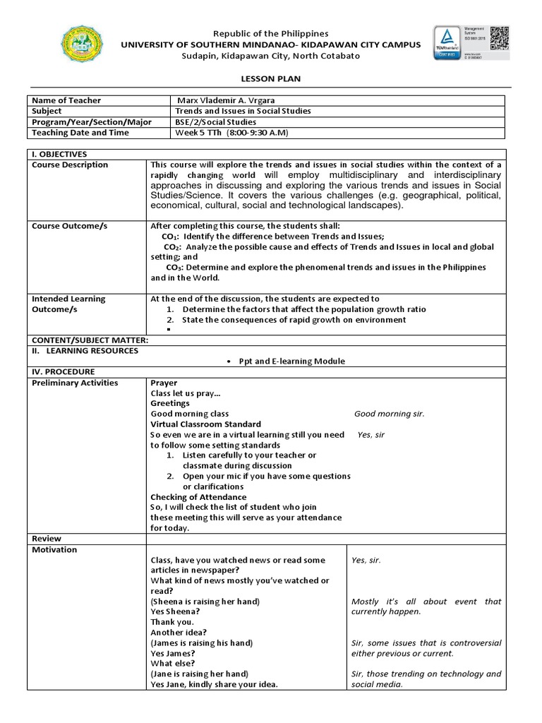 LESSON PLAN TRENDS AND ISSUES | PDF