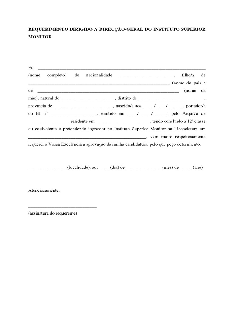Requerimento de Candidatura ao Instituto Superior Monitor | PDF | Ciências Sociais | Direito
