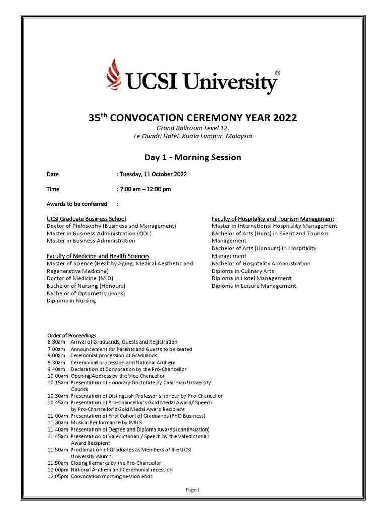 UCSI 35th Convocation Ceremony 2022 | PDF | Bachelor's Degree ...