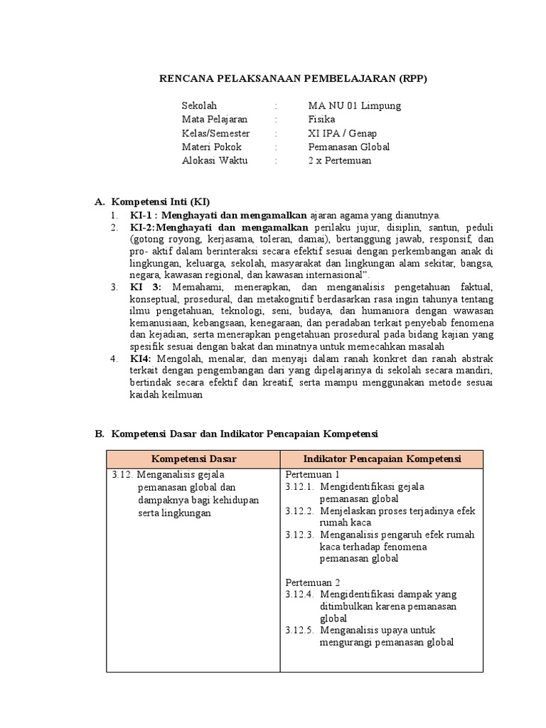 RPP Pemanasan Global | PDF