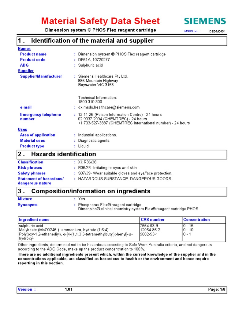 DEDM0431 - Siemens AUS MSDS - Australia - Euk | Download Free PDF ...