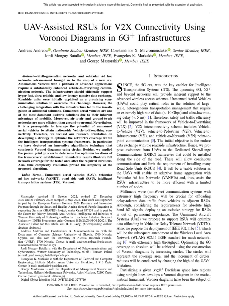 UAV-Assisted RSUs For V2X Connectivity Using Voronoi Diagrams in 6G ...