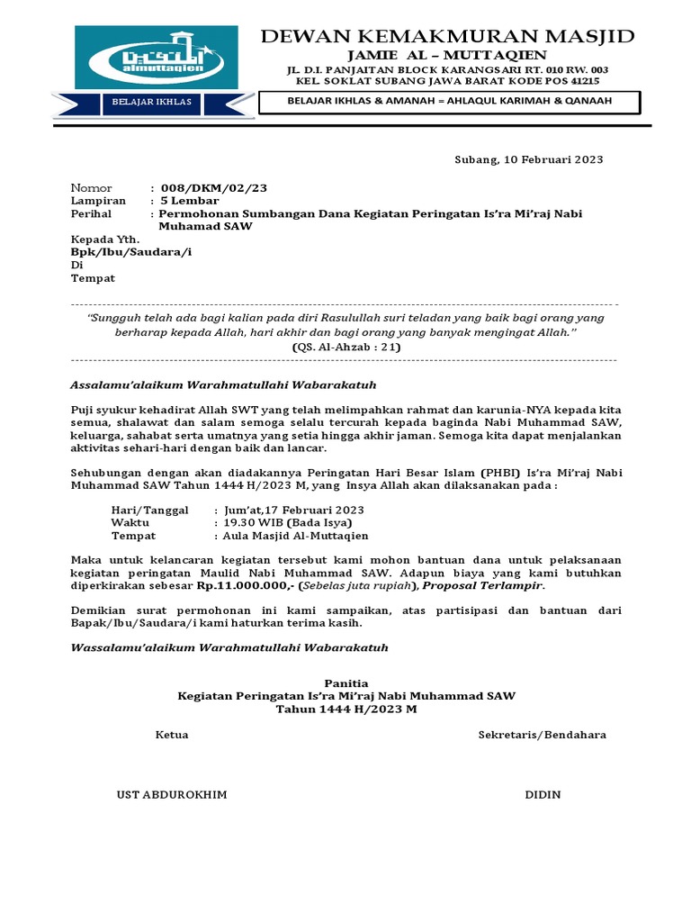 Proposal Is'ra Mi'raj Nabi Kop Print | PDF