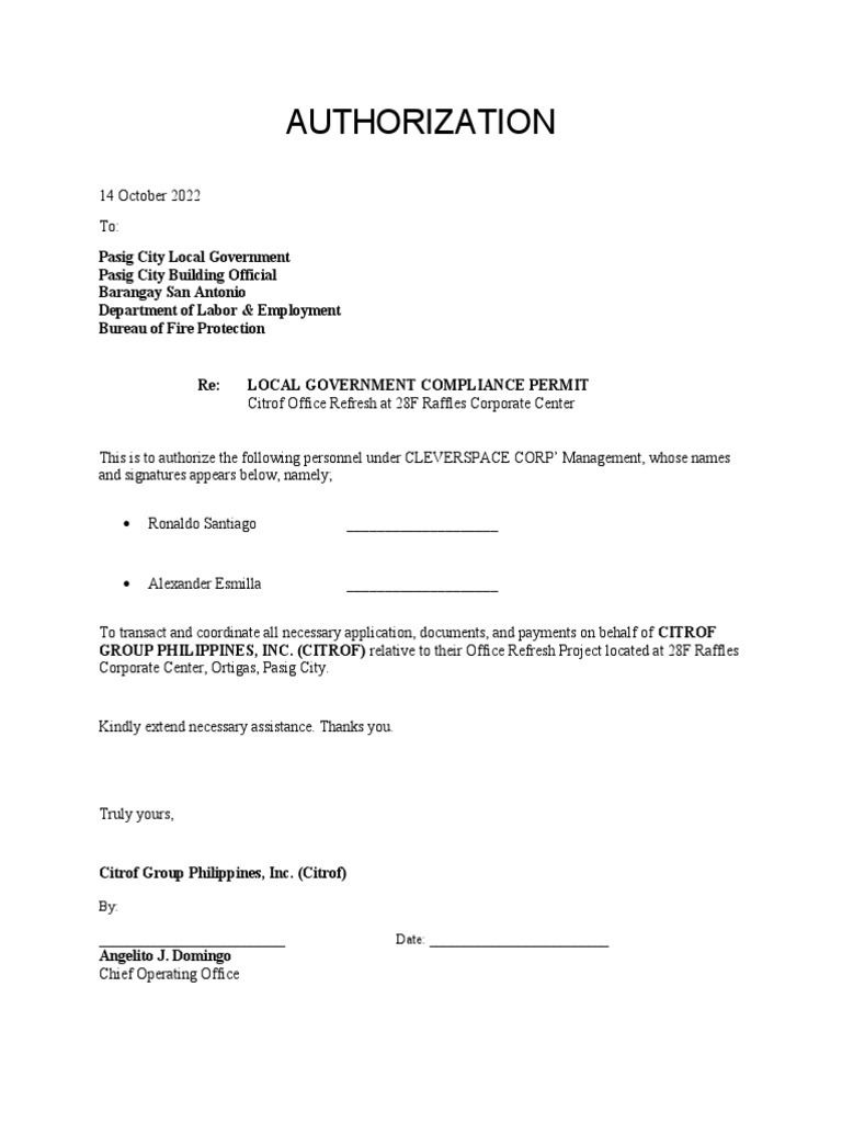 Authorization Letter | PDF