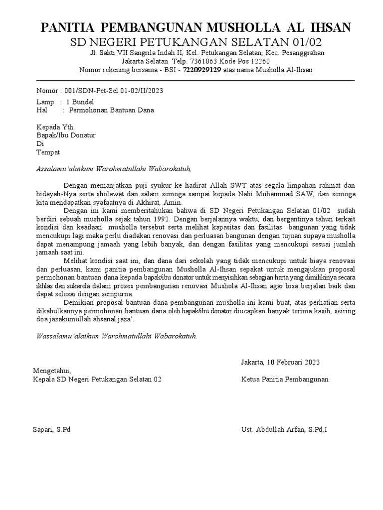 Rancangan Proposal Rehab Mushola | PDF