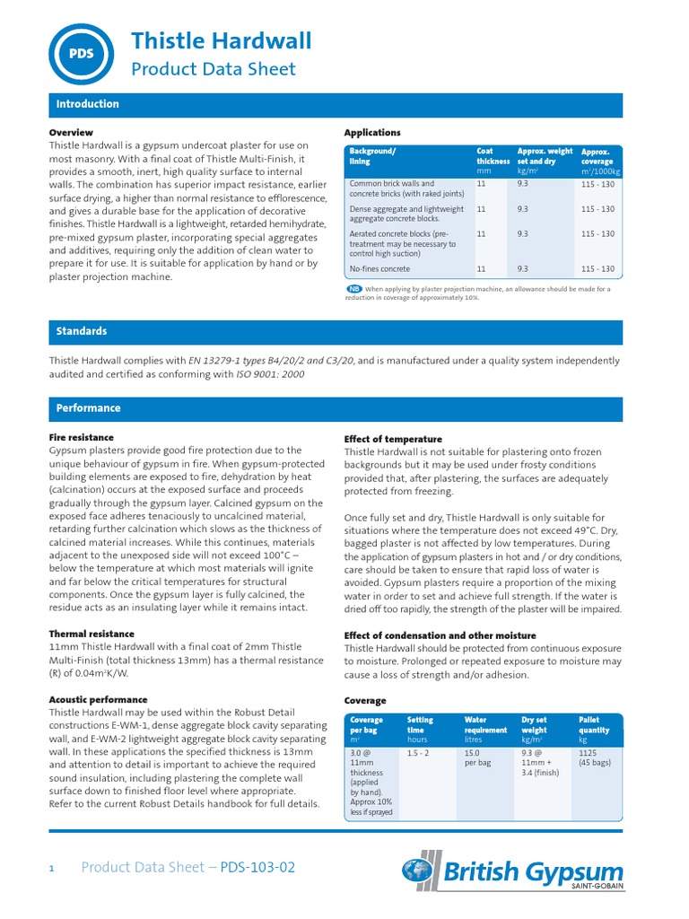 Thistle Hardwall TDS | PDF | Plaster | Concrete