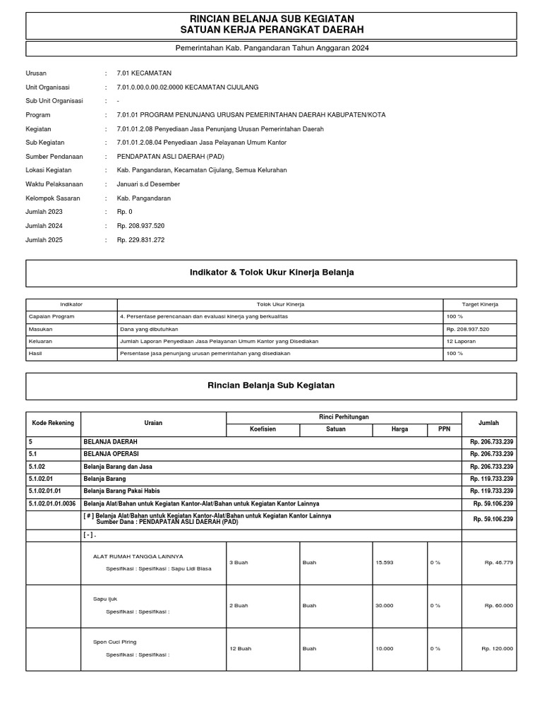 7.01.01.2.08.04 Penyediaan Jasa Pelayanan Umum Kantor | PDF