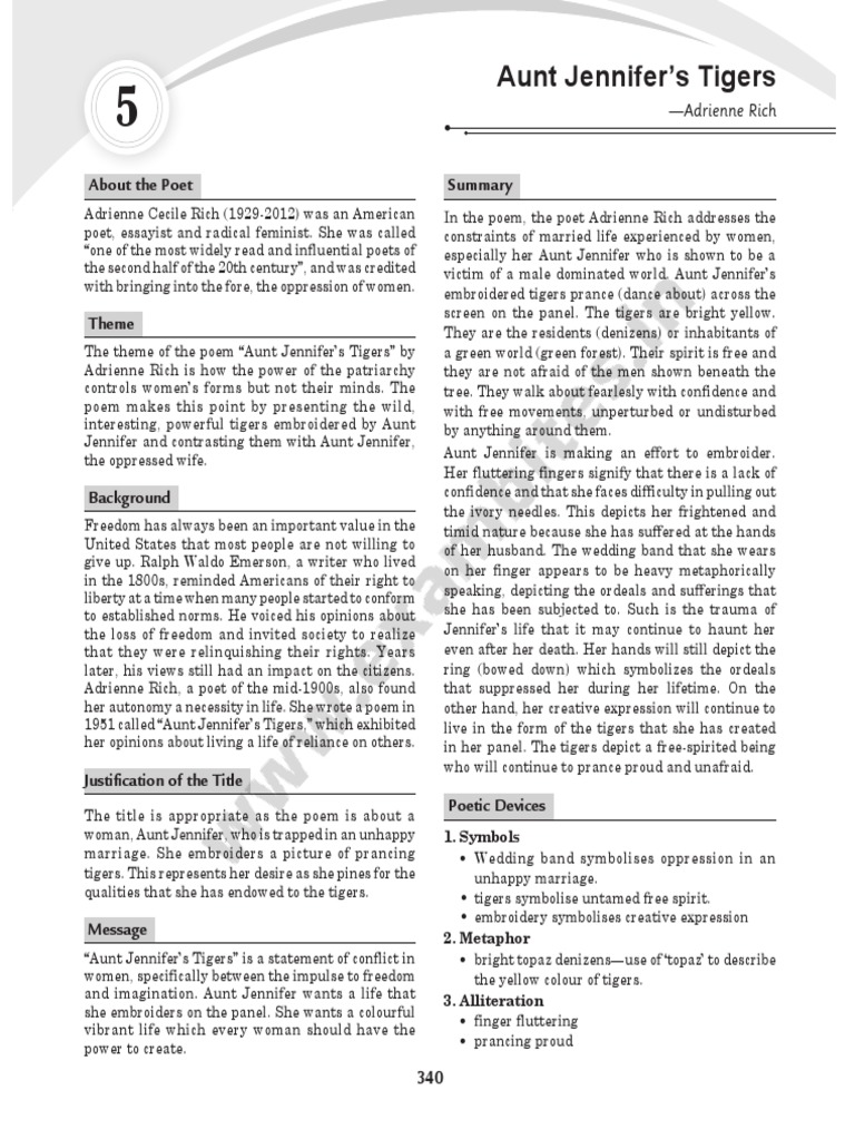 Aunt Jennifer Tiger 2023 | Download Free PDF | Poetry