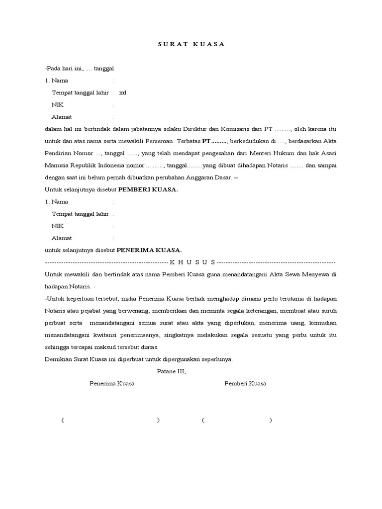 Draft Surat Kuasa Penandatanganan Akta-1 | PDF