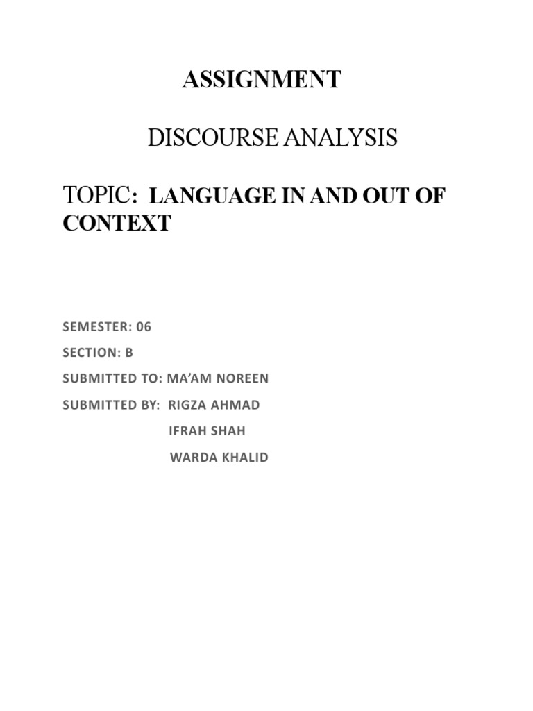 Discourse Analysis Assignment | PDF | Context (Language Use) | Communication