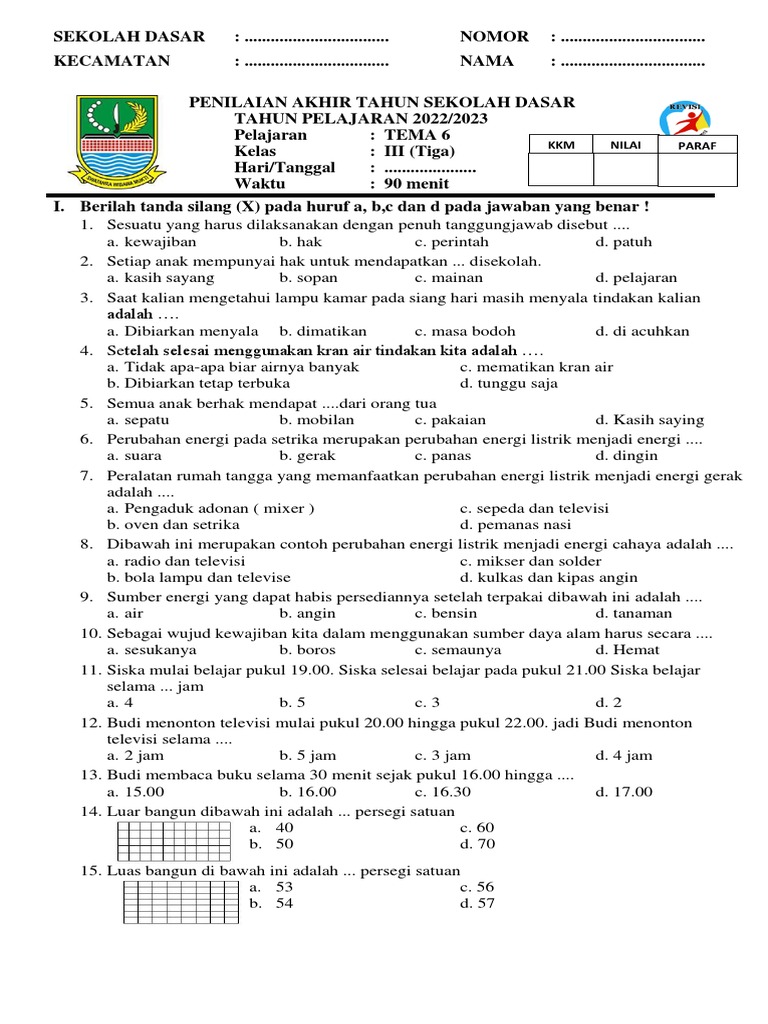 Penilaian Akhir Tahun Kelas 3 Tema 6 | PDF