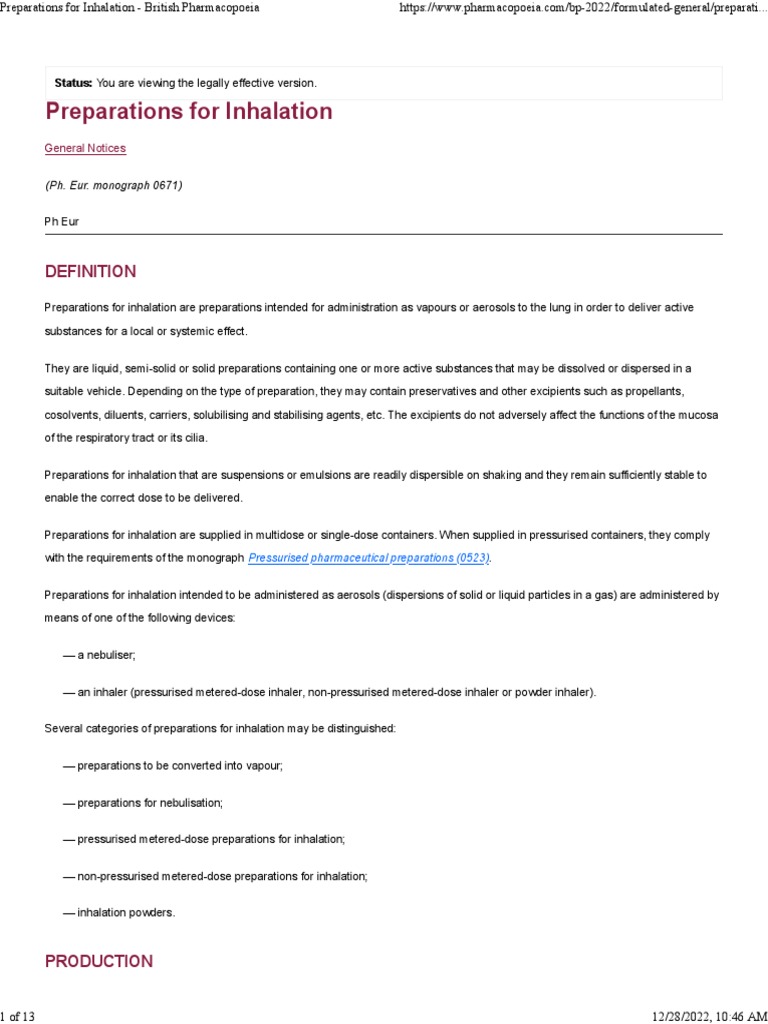 Inhalation Preparations Overview | PDF | Wellness | Science & Mathematics