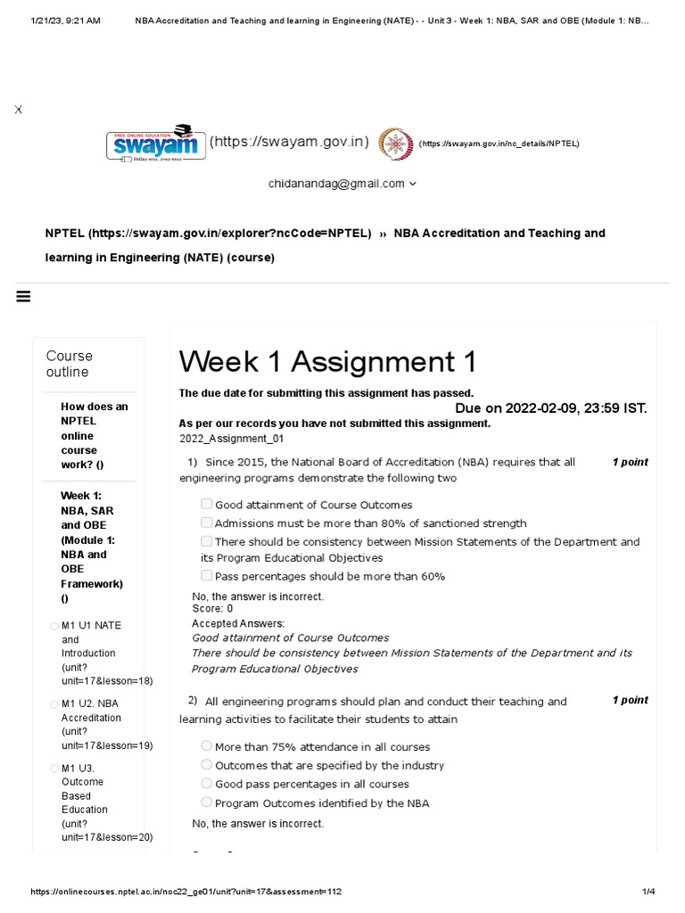 NBA Accreditation and Teaching and Learning in Engineering (NATE) - Unit 3 - Week 1 - NBA, SAR ...