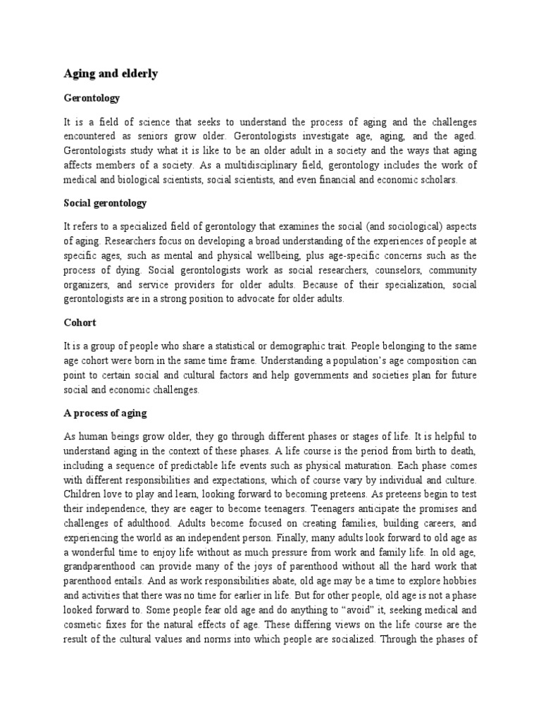 Aging and Elderly | PDF | Gerontology | Ageing