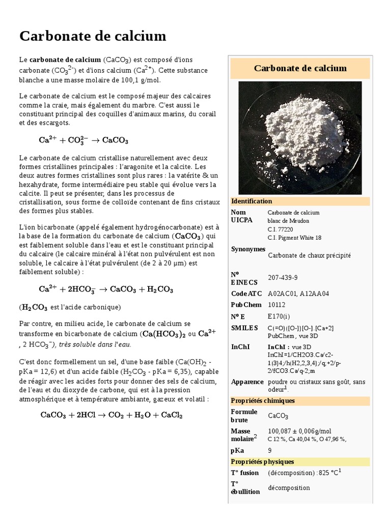 Propriétés du carbonate de calcium | PDF | La nature | Substances chimiques