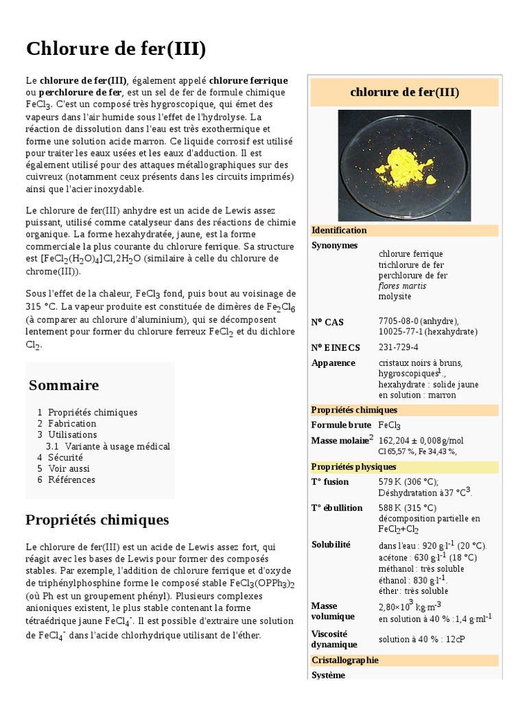 Propriétés et utilisations du chlorure ferrique | PDF | Chimie ...