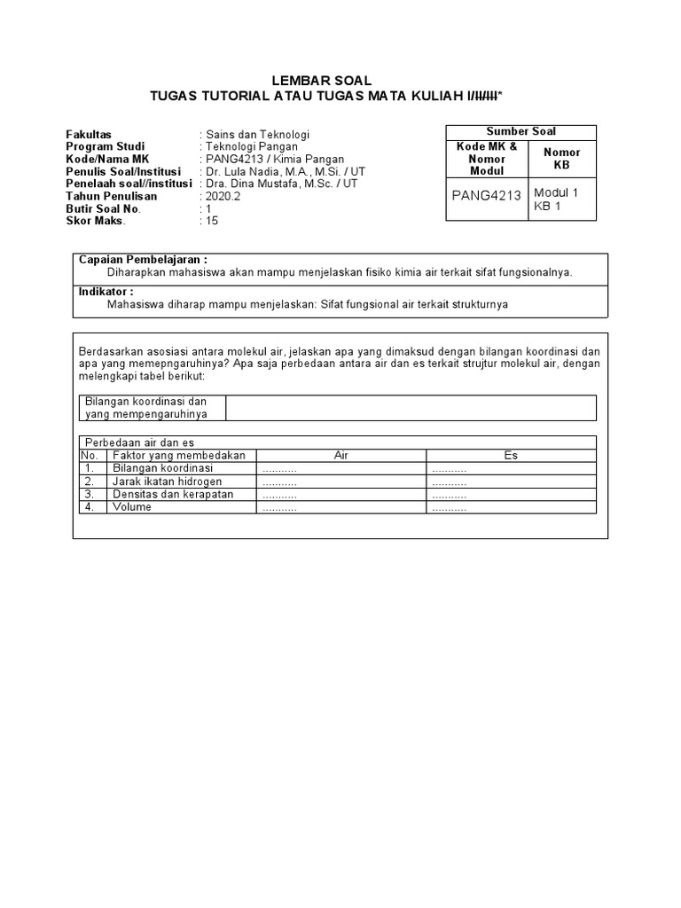 Tugas 1 PANG4213 Kimia Pangan | PDF