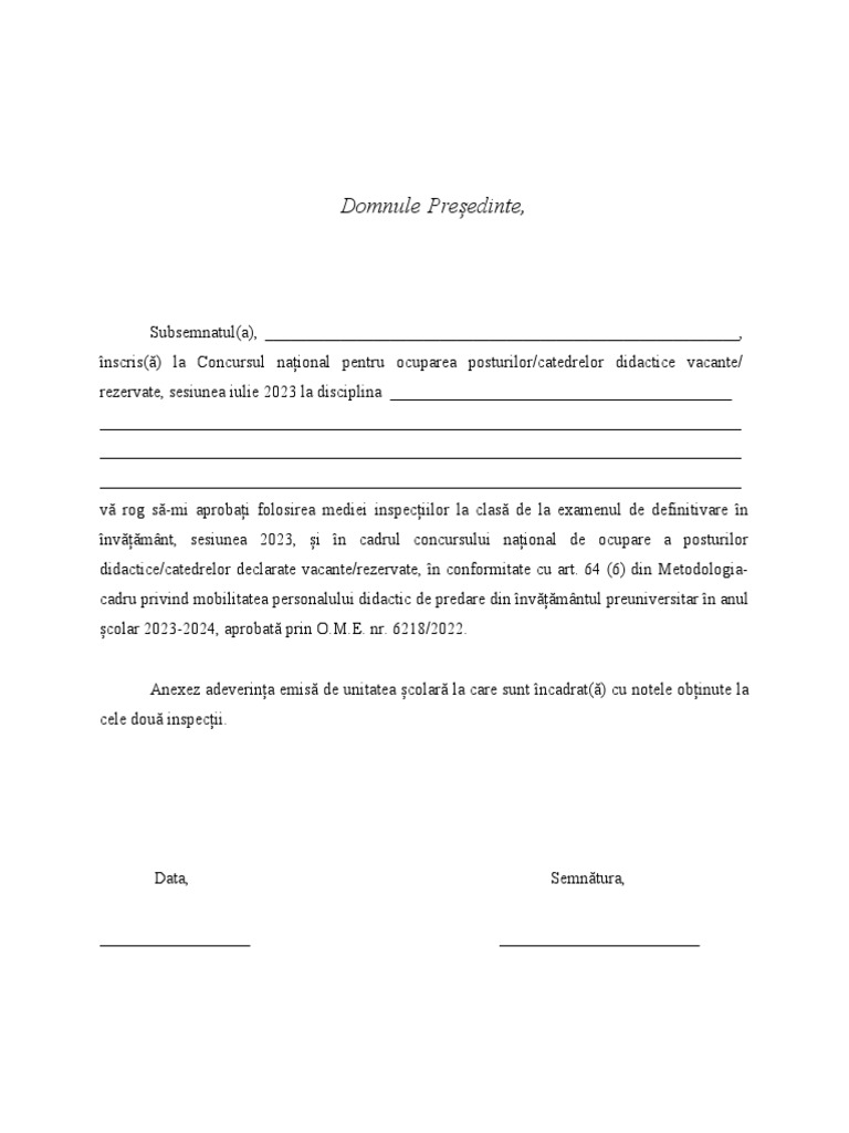 Cerere Echivalare Inspectie Definitivat 2023 | PDF