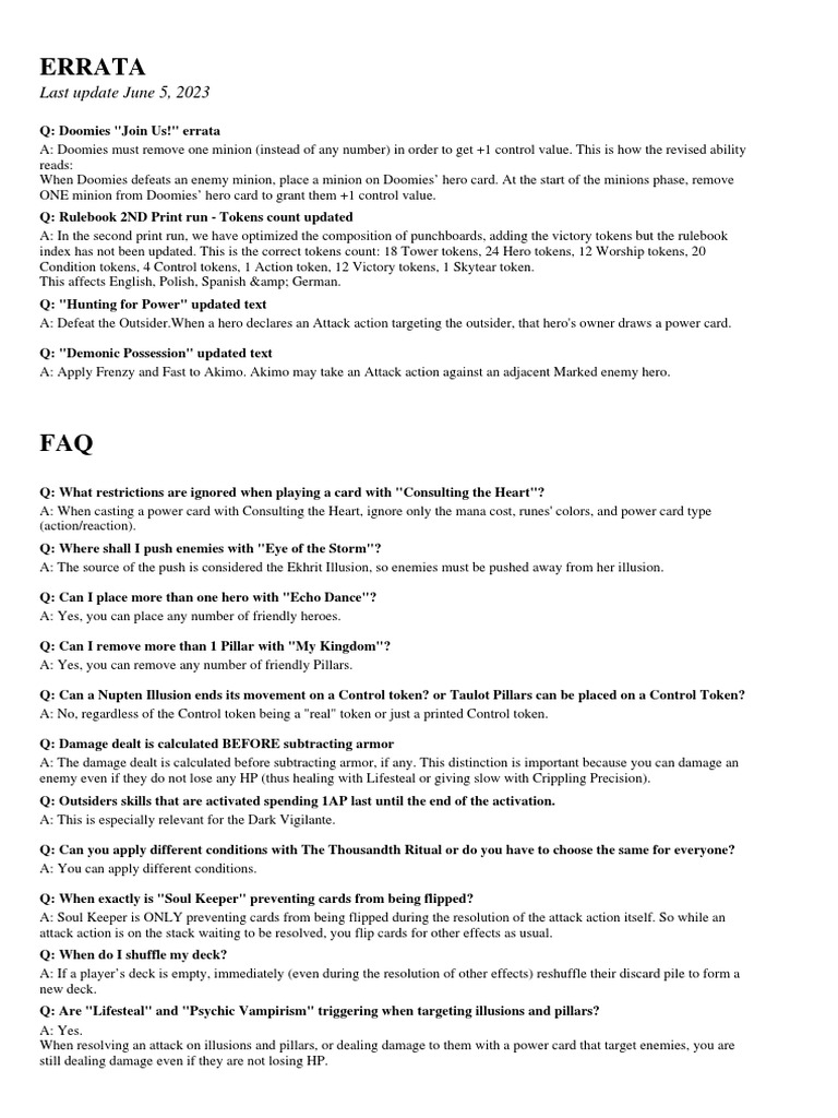 Skytear FAQ and Errata | PDF