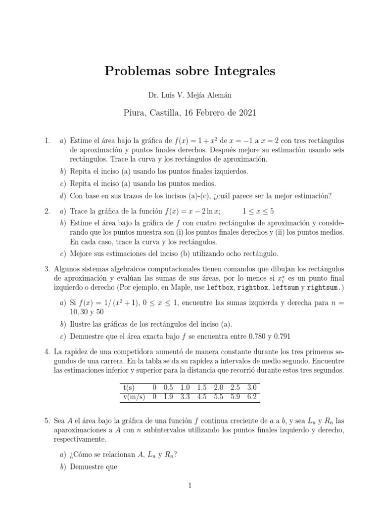 Problemas de Estimación de Integrales | PDF | Integral | Cálculo