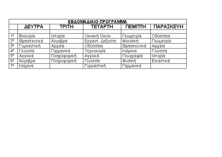 ΕΒΔΟΜΑΔΙΑΙΟ ΠΡΟΓΡΑΜΜΑ | PDF