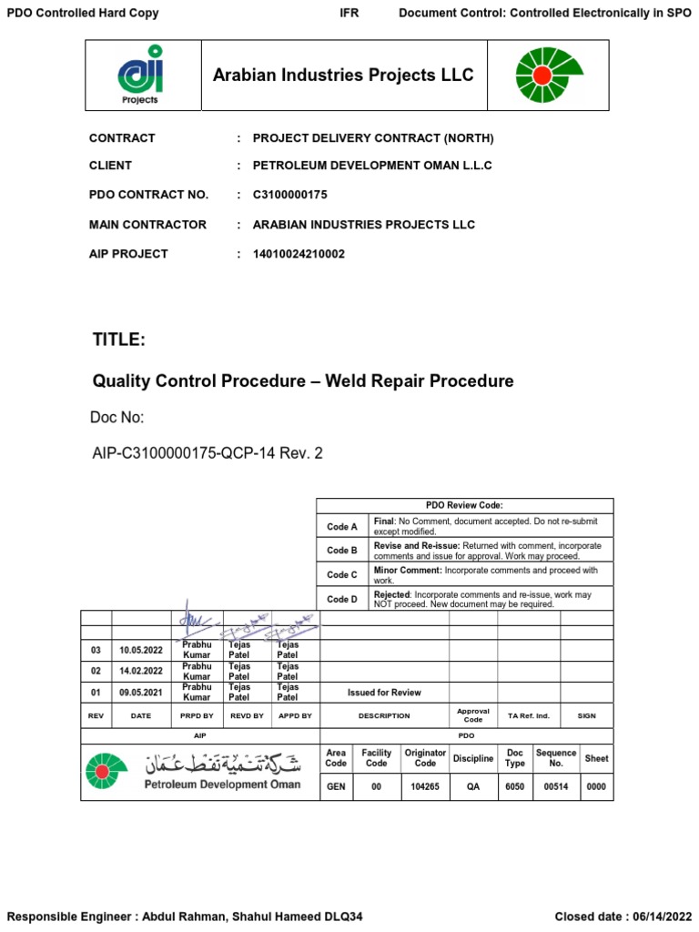 Weld Repair Procedure Guidelines | PDF | Construction | Welding