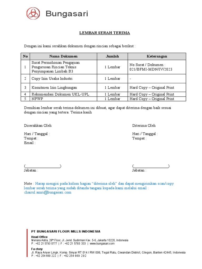 Lembar Serah Terima Dokumen | PDF