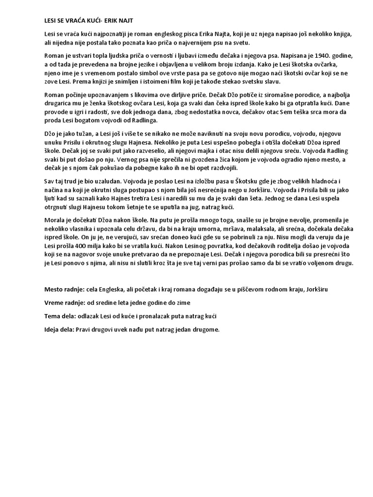 Lesi Se Vraca Kuci - Prepricano | PDF